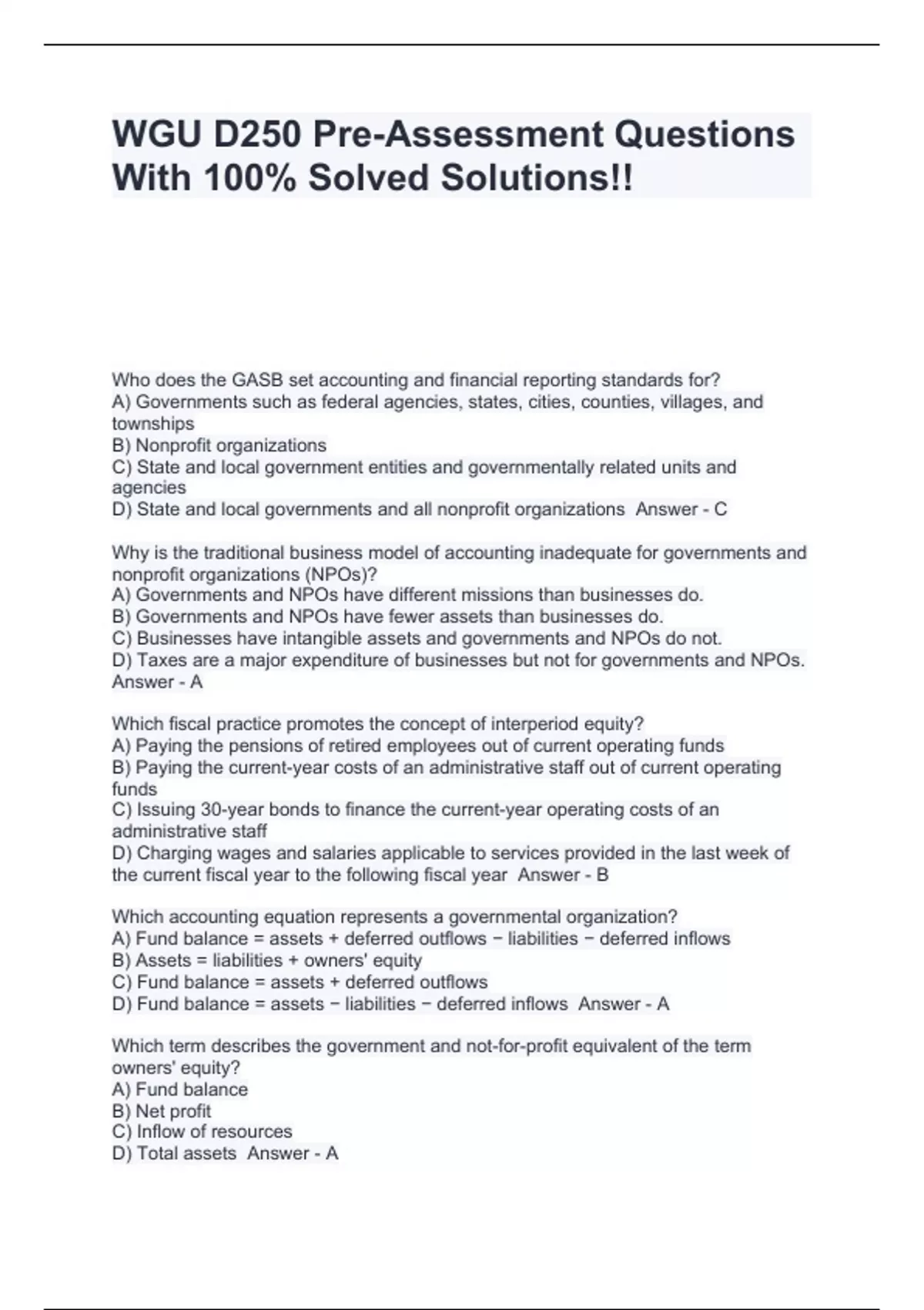 WGU D250 Pre-Assessment Questions With 100% Solved Solutions!! - WGU D250 - Stuvia US