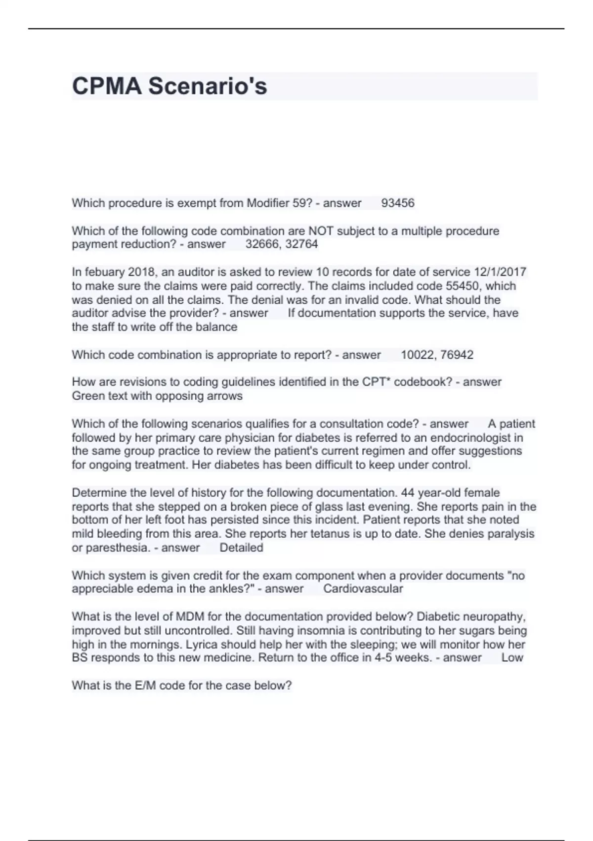 CPMA Scenario's Questions with solutions 2024 - CPMA - Stuvia US