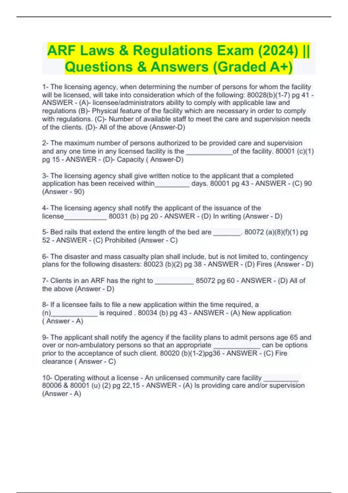 ARF Laws & Regulations Exam (2024) || Questions & Answers (Graded A+ ...