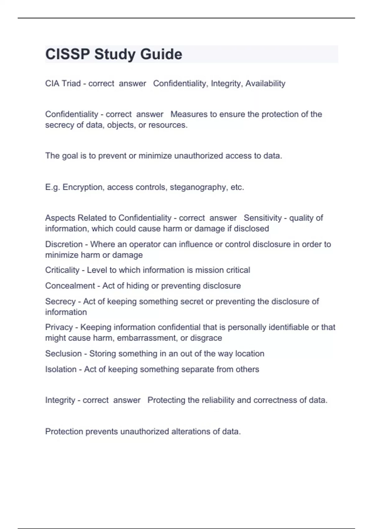 CISSP Study Guide Question and answers correctly solved 2024 - CISSP - Certified Information ...