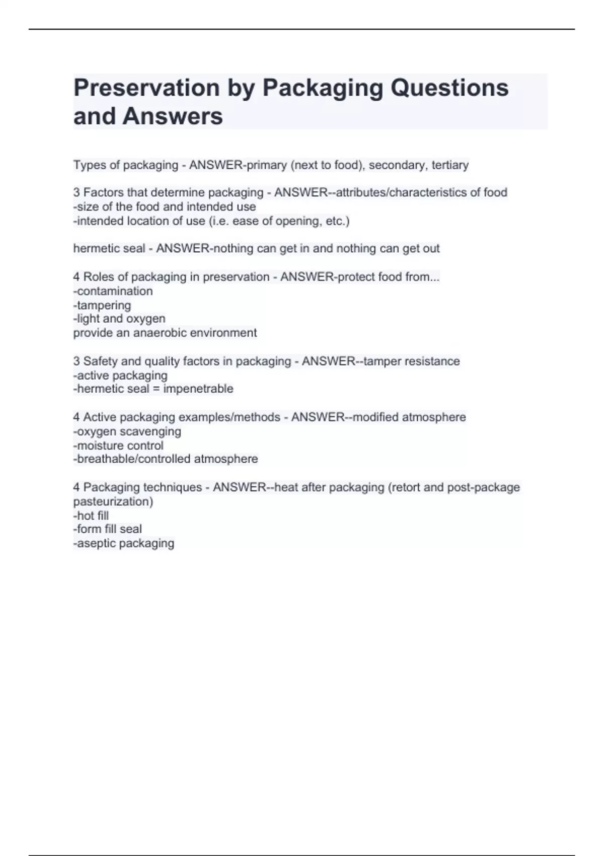 Preservation by Packaging Questions and Answers - Preservation by ...