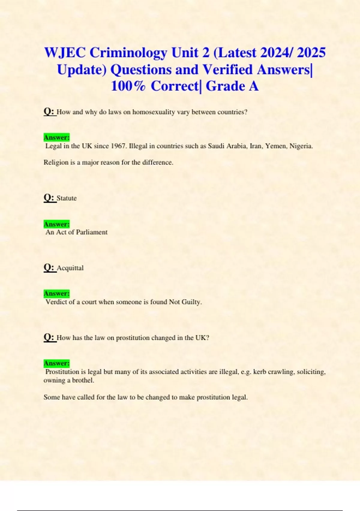 WJEC Criminology Unit 2 (Latest 2024/ 2025 Update) Questions and ...