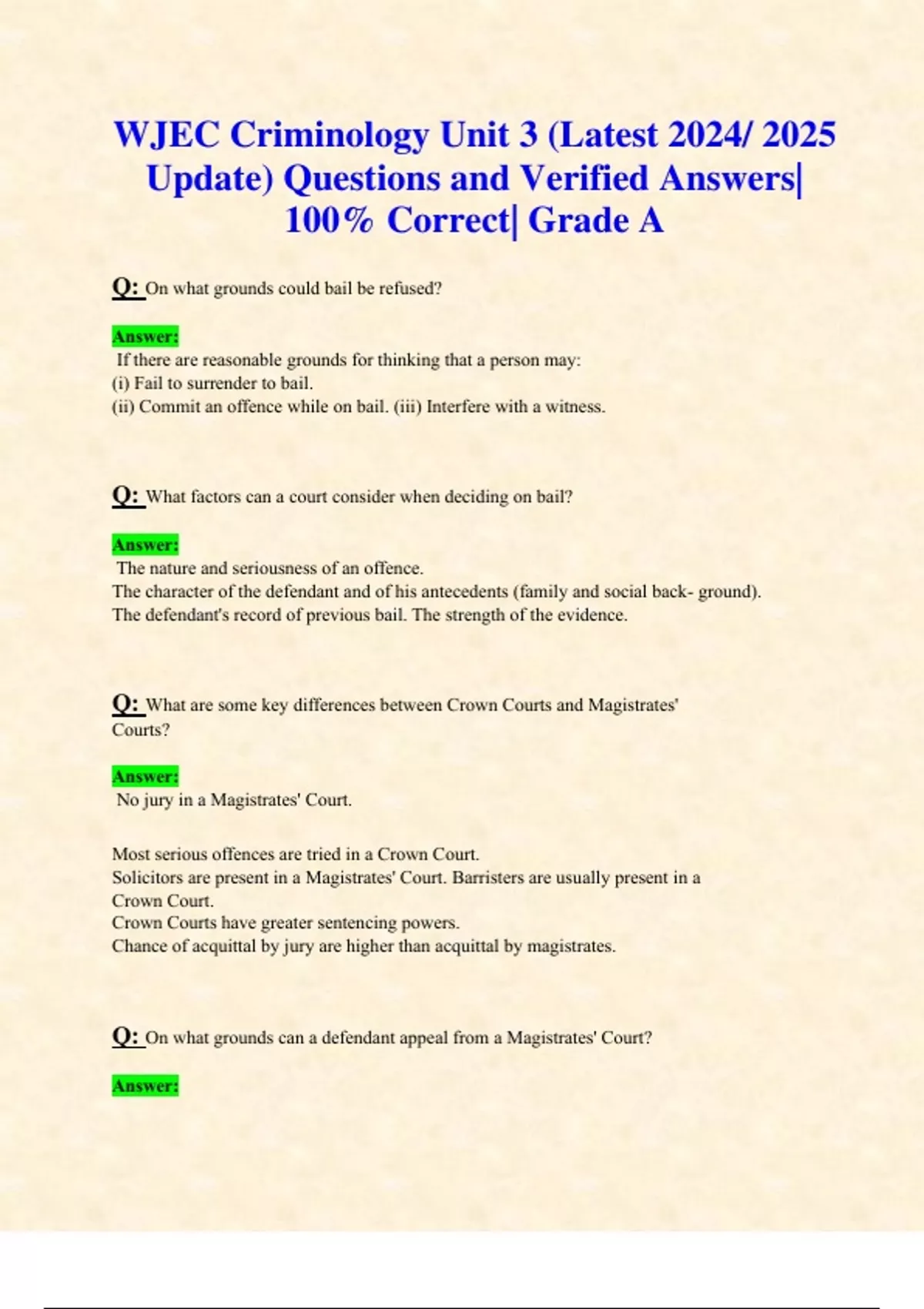 WJEC Criminology Unit 3 (Latest 2024/ 2025 Update) Questions and ...