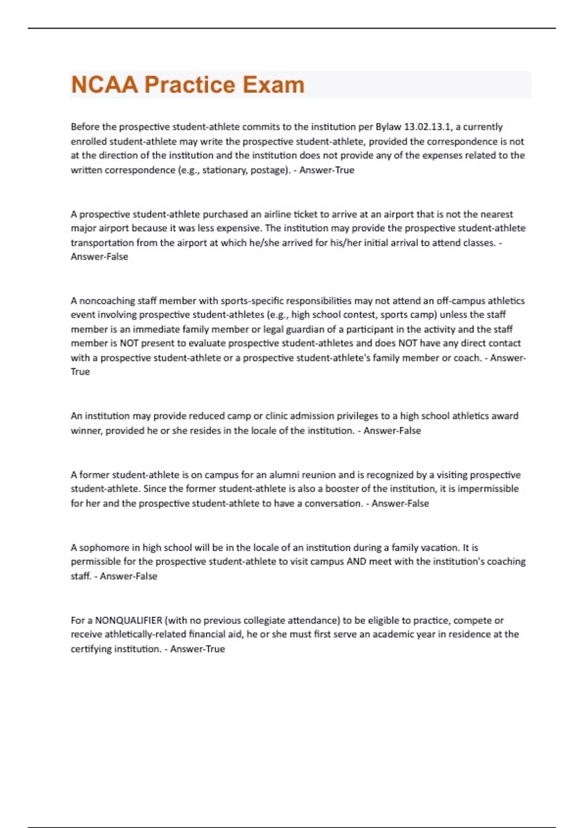 NCAA Practice Exam Questions & Answers Already Passed!! - NCAA - Stuvia US