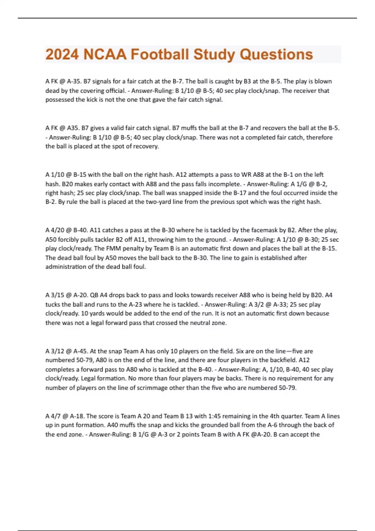 2024 NCAA Football Study Questions & Answers Already Passed!! - 2024 ...