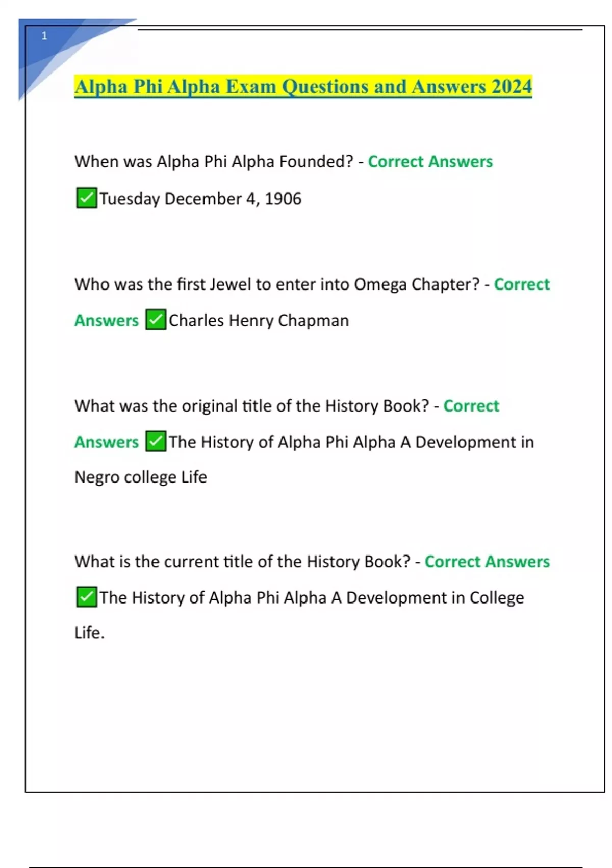 Alpha Phi Alpha Exam Questions and Answers 2024 - Alpha Phi Alpha ...