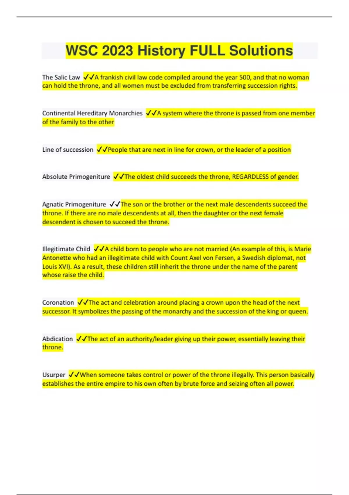 WSC 2023 History FULL Solutions - World Scholars Cup - Stuvia US