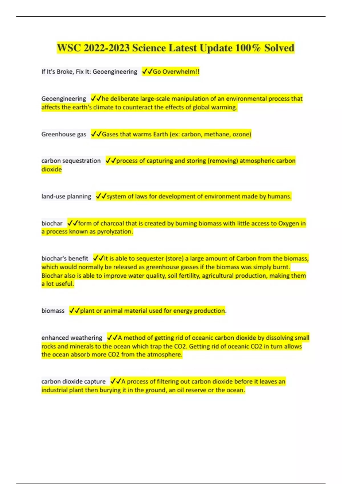 WSC Science Latest Update 100% Solved - World Scholars Cup - Stuvia US