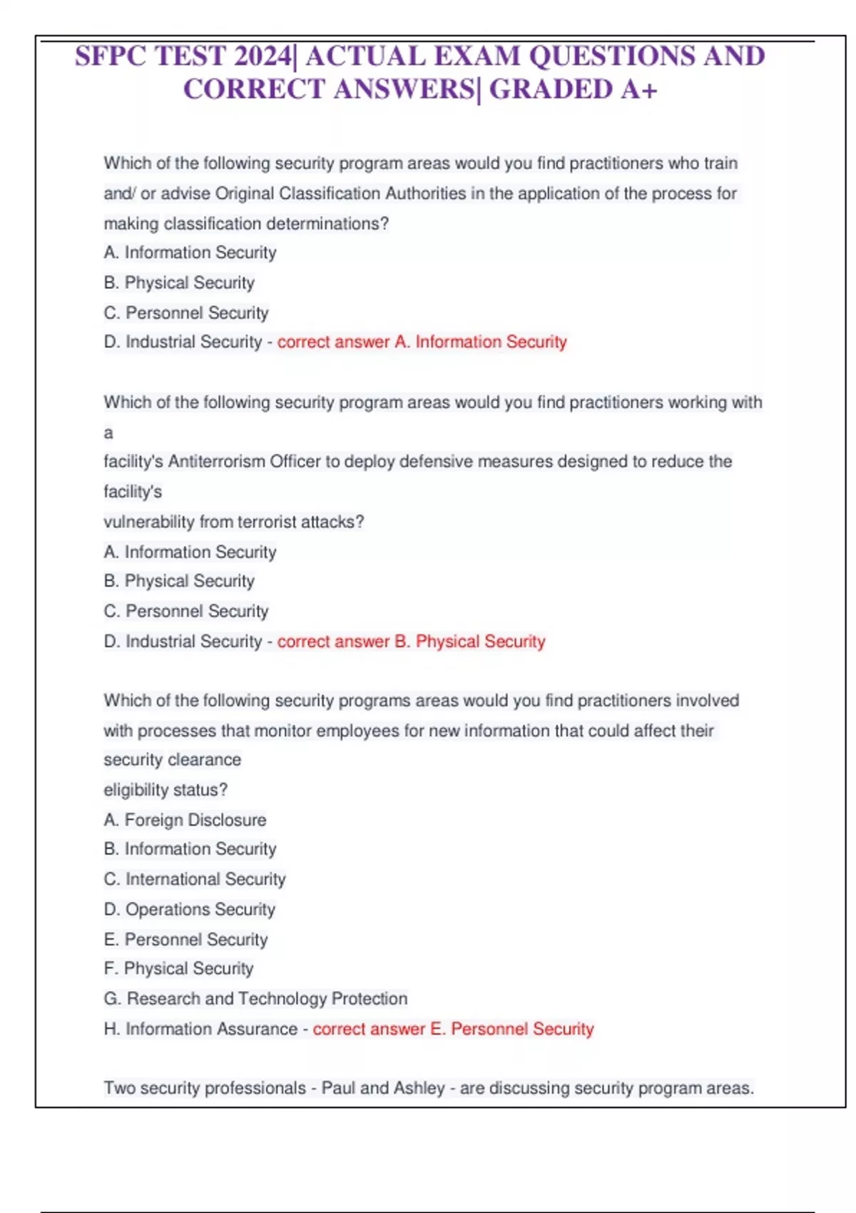 SFPC TEST 2024| ACTUAL EXAM QUESTIONS AND CORRECT ANSWERS| GRADED A+ ...