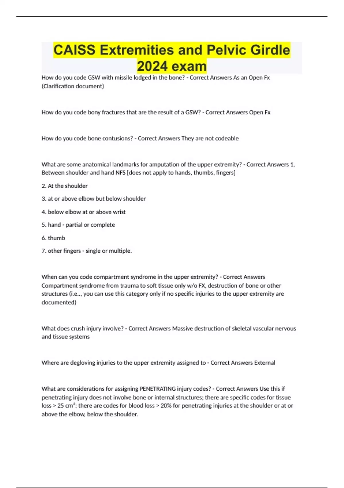 CAISS Extremities and Pelvic Girdle 2024 exam - CAISS - Stuvia US