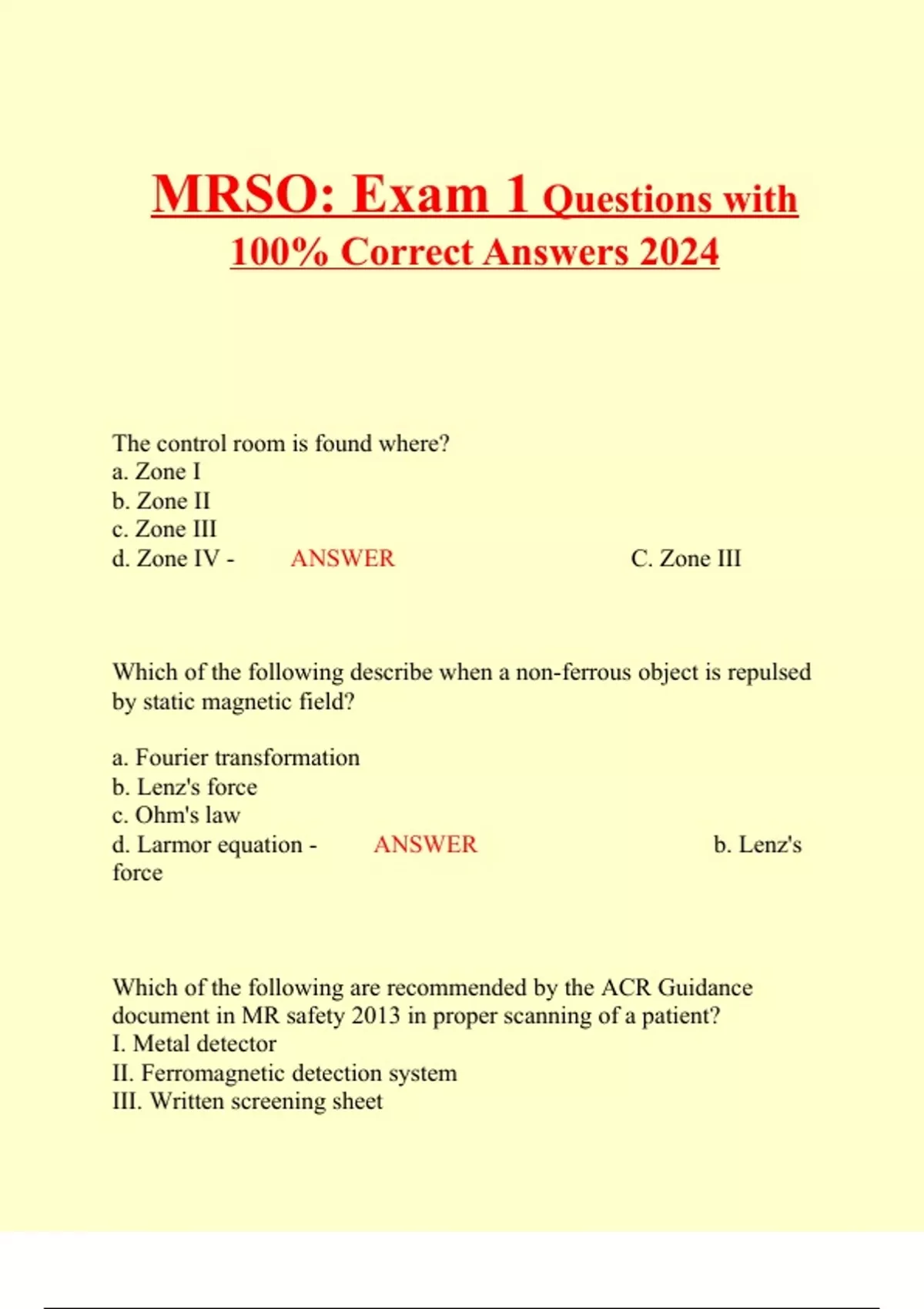 MRSO: Exam 1 Questions with 100% Correct Answers 2024 - MRSO - Stuvia US