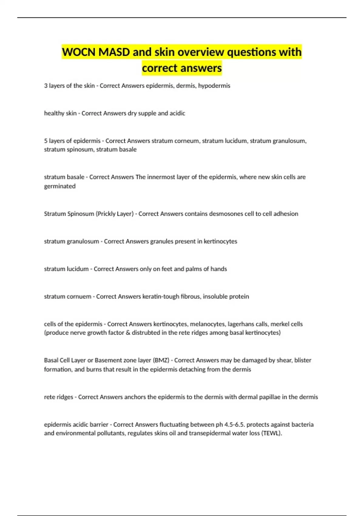 WOCN MASD and skin overview questions with correct answers - CWOCN ...