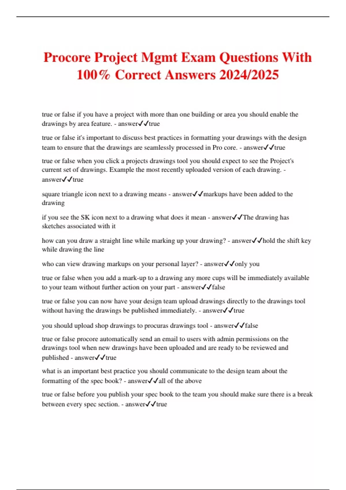 Procore Project Mgmt Exam Questions With 100% Correct Answers 2024/2025 ...