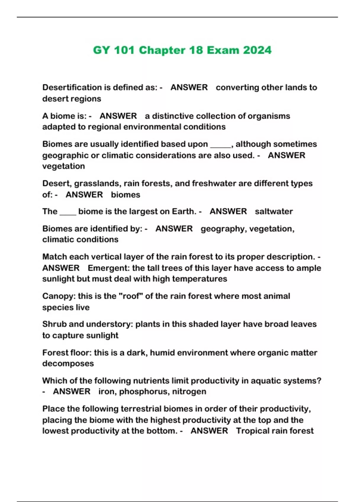GY 101 Chapter 18 Exam 2024 - GY 101 - Stuvia US