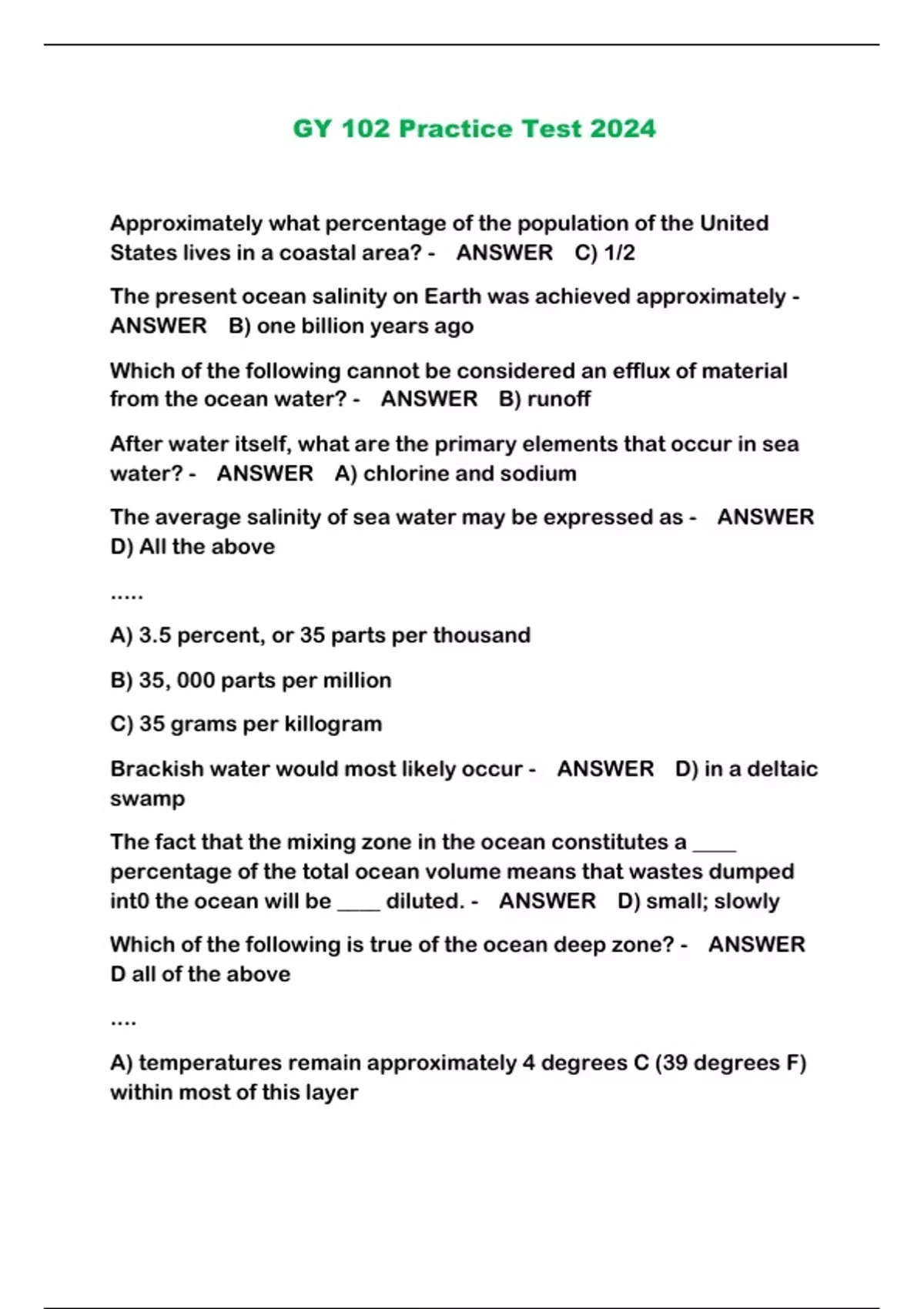 GY 102 Practice Test 2024 - GY 102 - Stuvia US