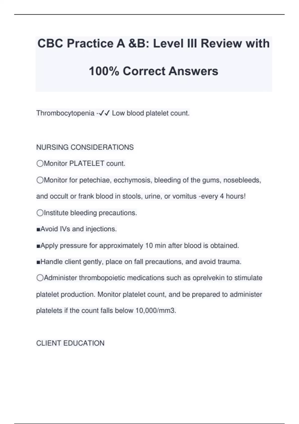 CBC Practice A &B: Level III Review with 100% Correct Answers - CBC ...