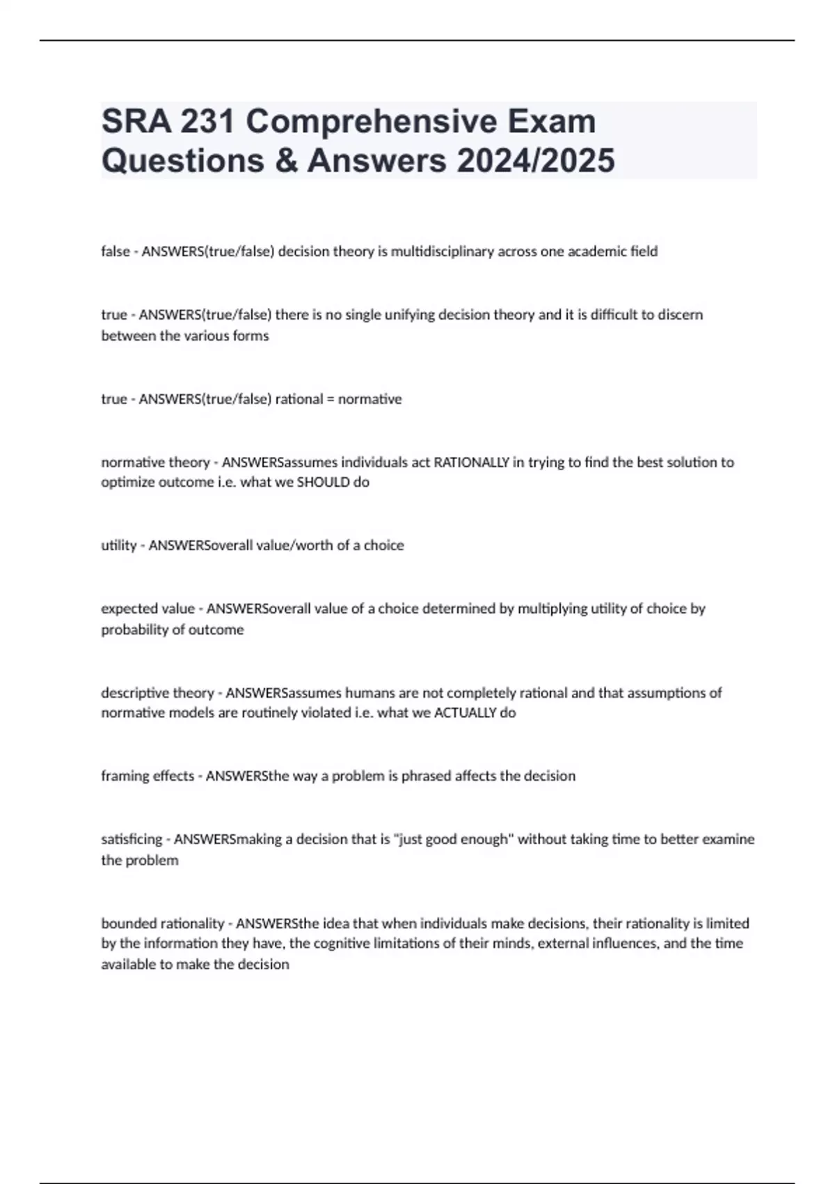 SRA 231 Comprehensive Exam Questions & Answers 2024/2025 - SRA 231 ...