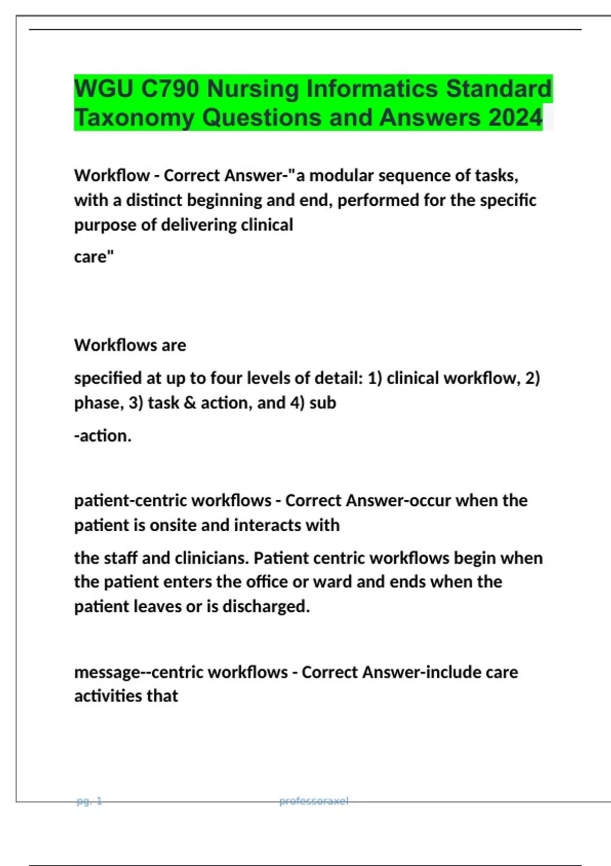 WGU C790 Nursing Informatics Standard Taxonomy Questions and Answers ...