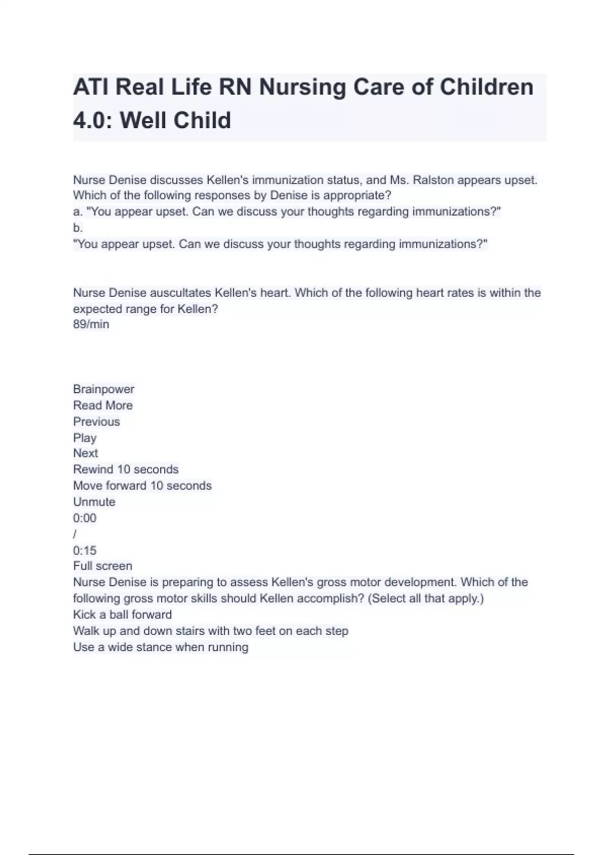 ATI Real Life RN Nursing Care of Children 4.0: Well Child Exam 2024/ ...