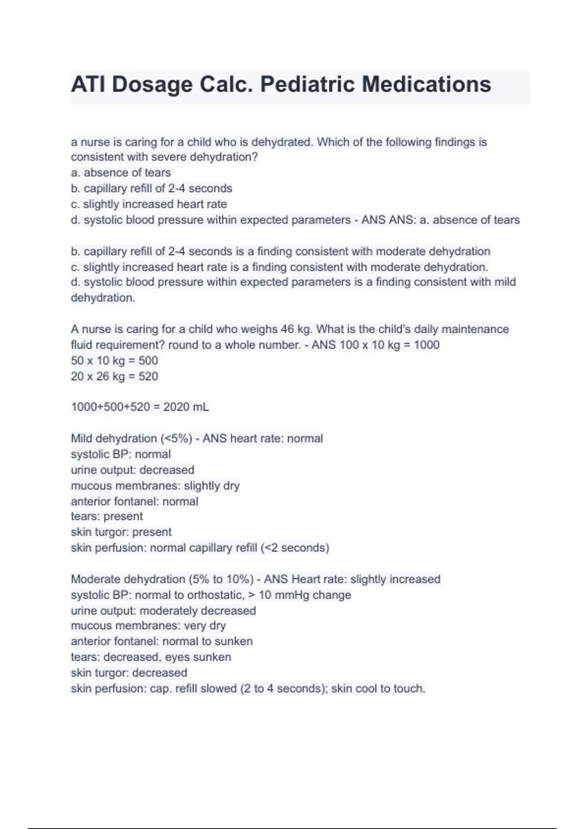 ATI Dosage Calc. Pediatric Medications Exam 2024/2025 Questions With ...