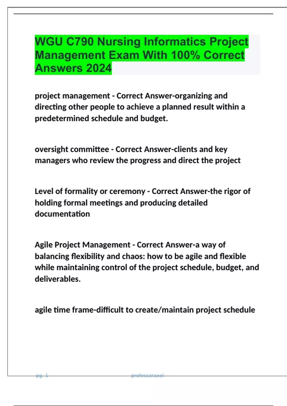 WGU C790 Nursing Informatics Project Management Exam With 100% Correct ...