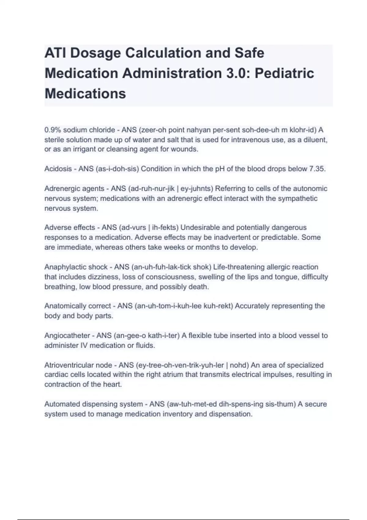 ATI Dosage Calculation and Safe Medication Administration 3.0 ...