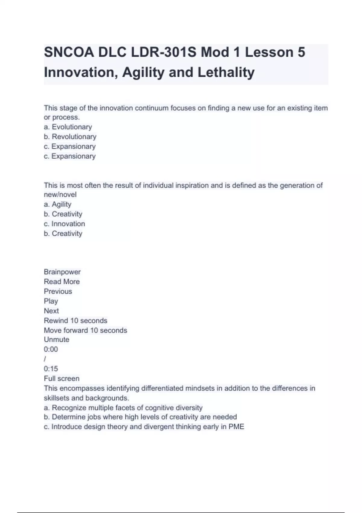 SNCOA DLC LDR-301S Mod 1 Lesson 5 Innovation, Agility and Lethality ...
