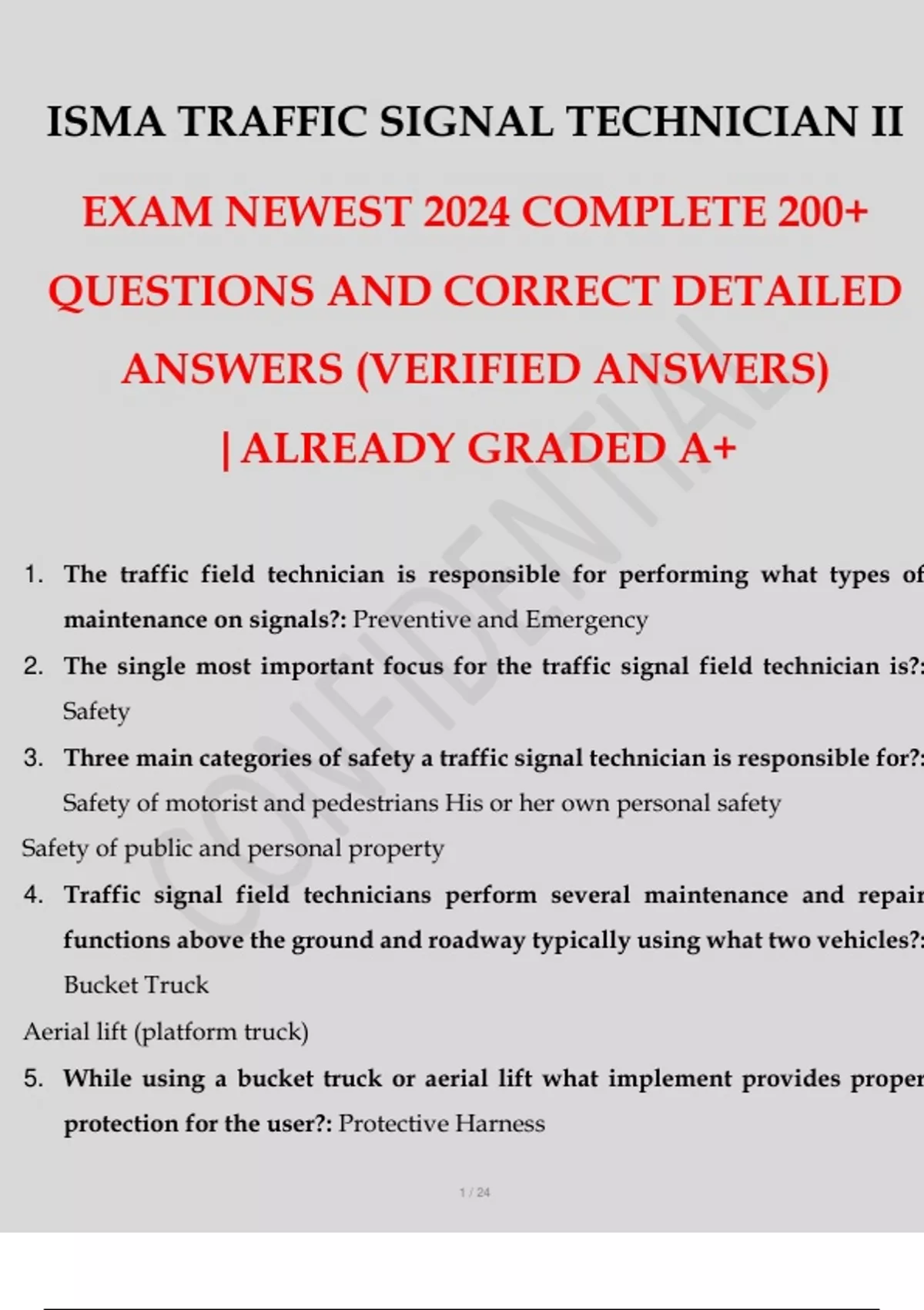 ISMA TRAFFIC SIGNAL TECHNICIAN II 200 QUESTIONS AND ANSWERS 2024 ...