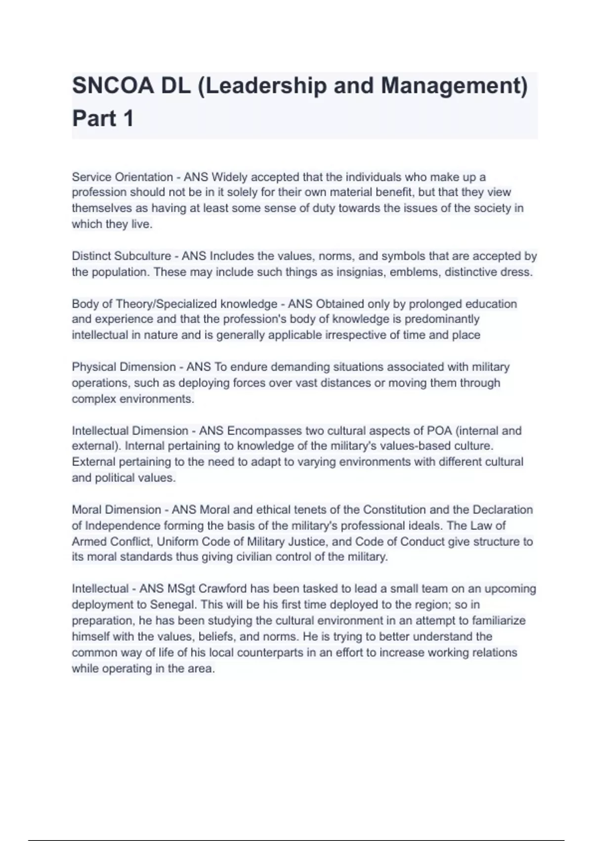 SNCOA DL (Leadership and Management) Part 1 Exam 2024/2025 Questions ...