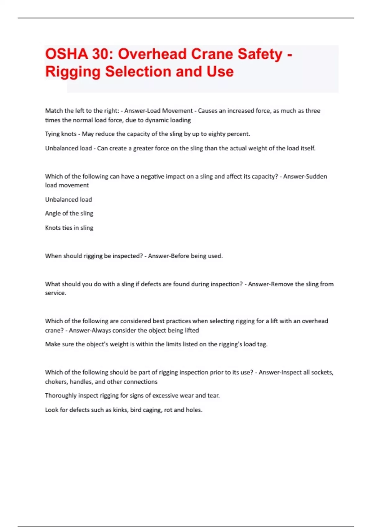 OSHA 30: Overhead Crane Safety - Rigging Selection and Use Questions ...