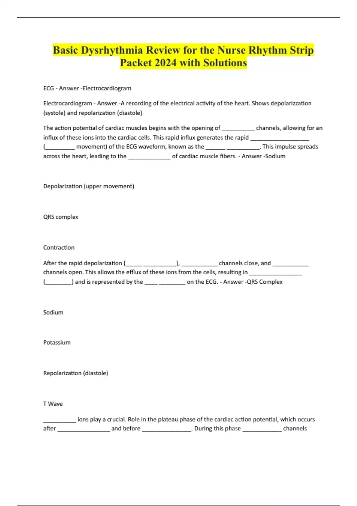 Basic Dysrhythmia Review for the Nurse Rhythm Strip Packet 2024 with ...