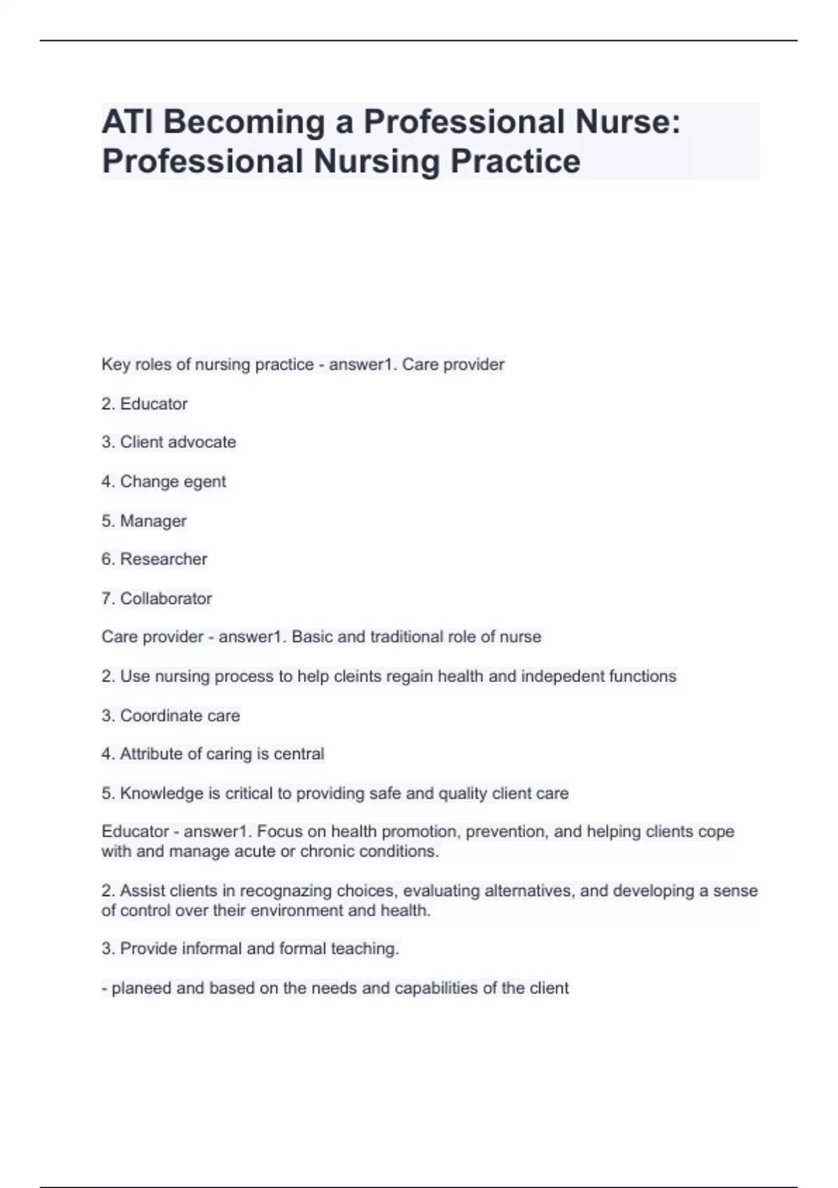 ATI Becoming a Professional Nurse A QUESTIONS AND ANSWERS 100% ACCURATE ...