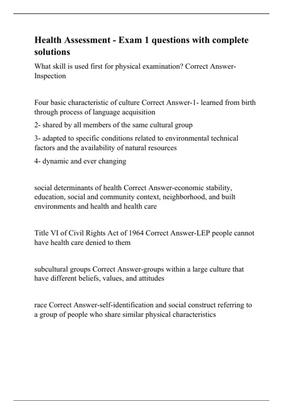 Health Assessment - Exam 1 questions with complete solutions - Health ...