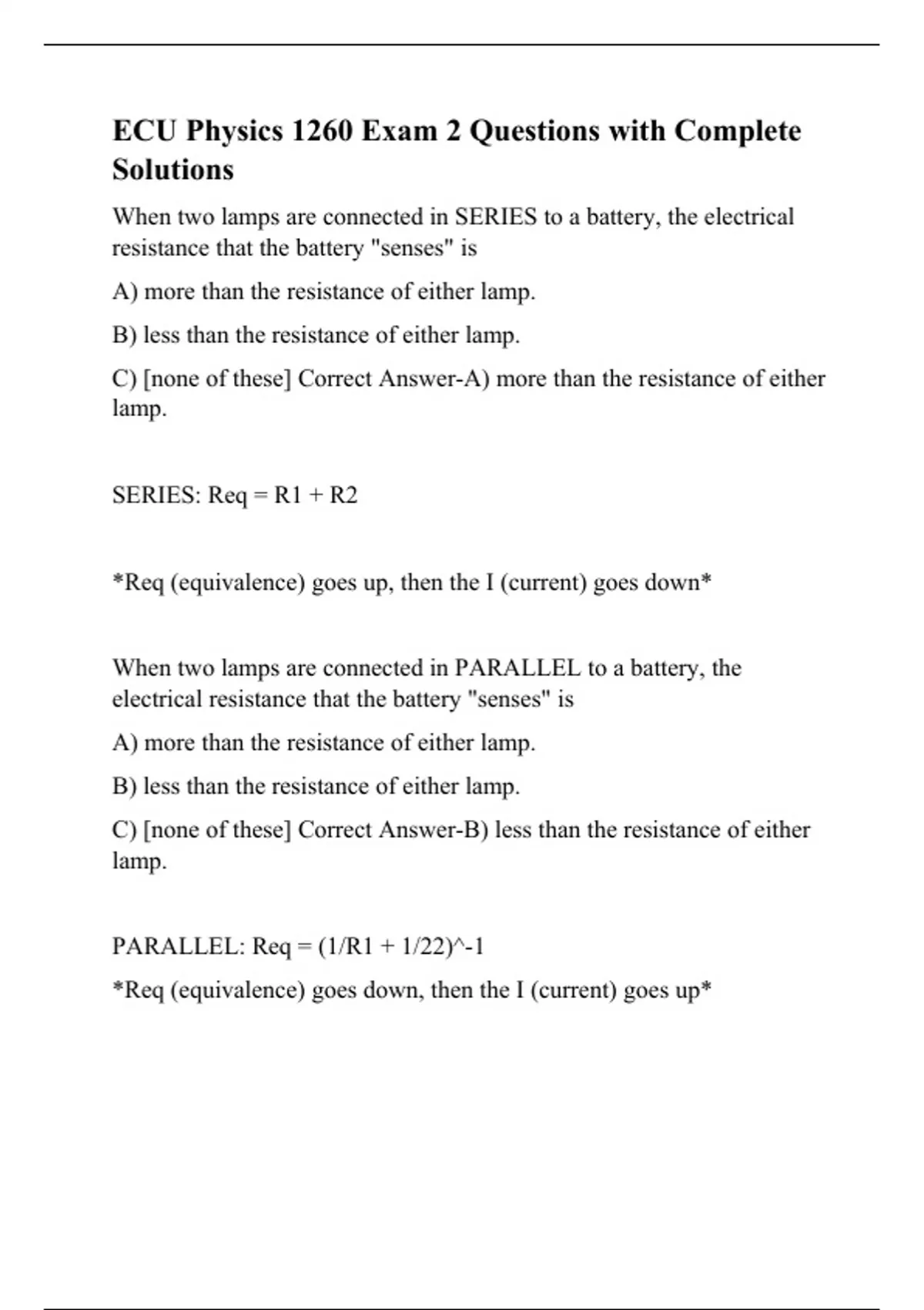 ECU Physics 1260 Exam 2 Questions with Complete Solutions - Physics - Stuvia US