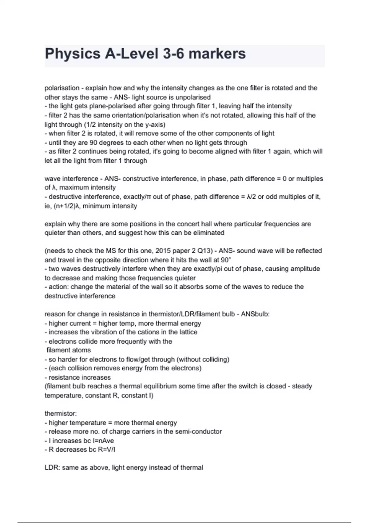 Physics A-Level 3-6 markers - Physics - Stuvia US