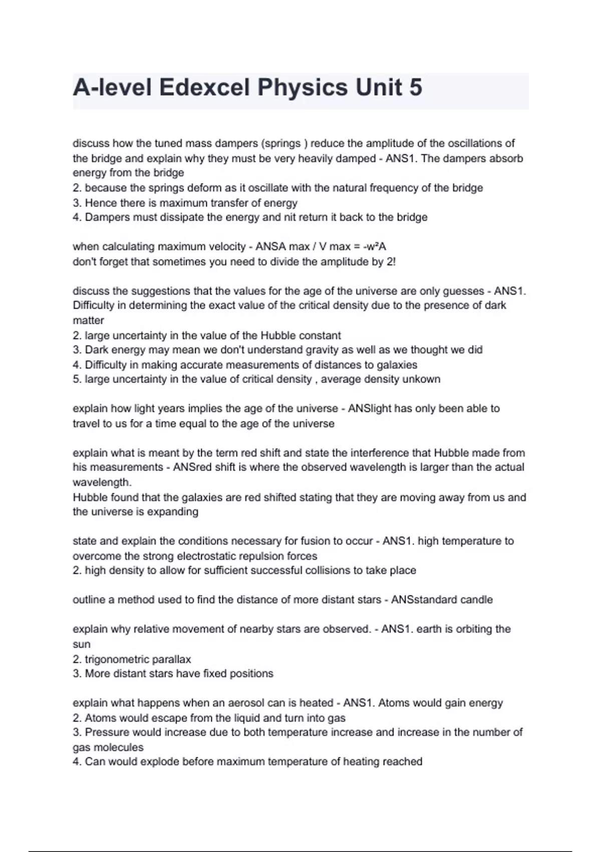 A-level Edexcel Physics Unit 5 - Physics - Stuvia US