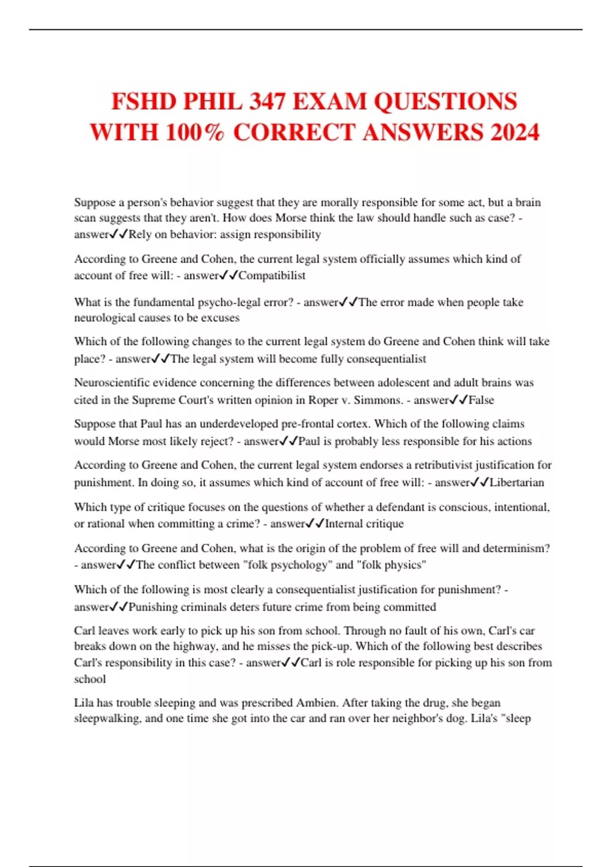 FSHD PHIL 347 EXAM QUESTIONS WITH 100% CORRECT ANSWERS 2024 - FSHD PHIL ...