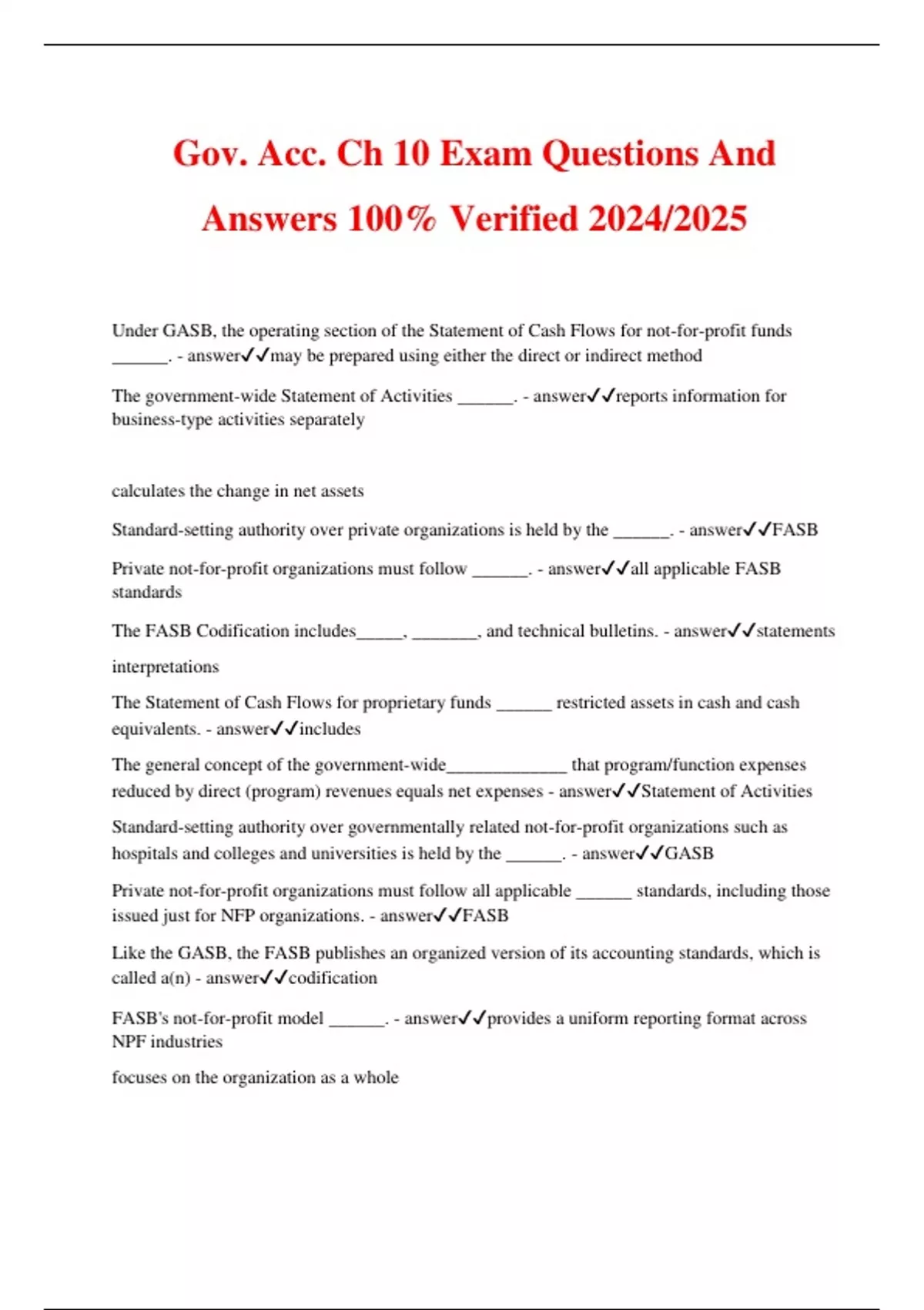 Gov. Acc. Ch 10 Exam Questions And Answers 100% Verified 2024/2025 ...