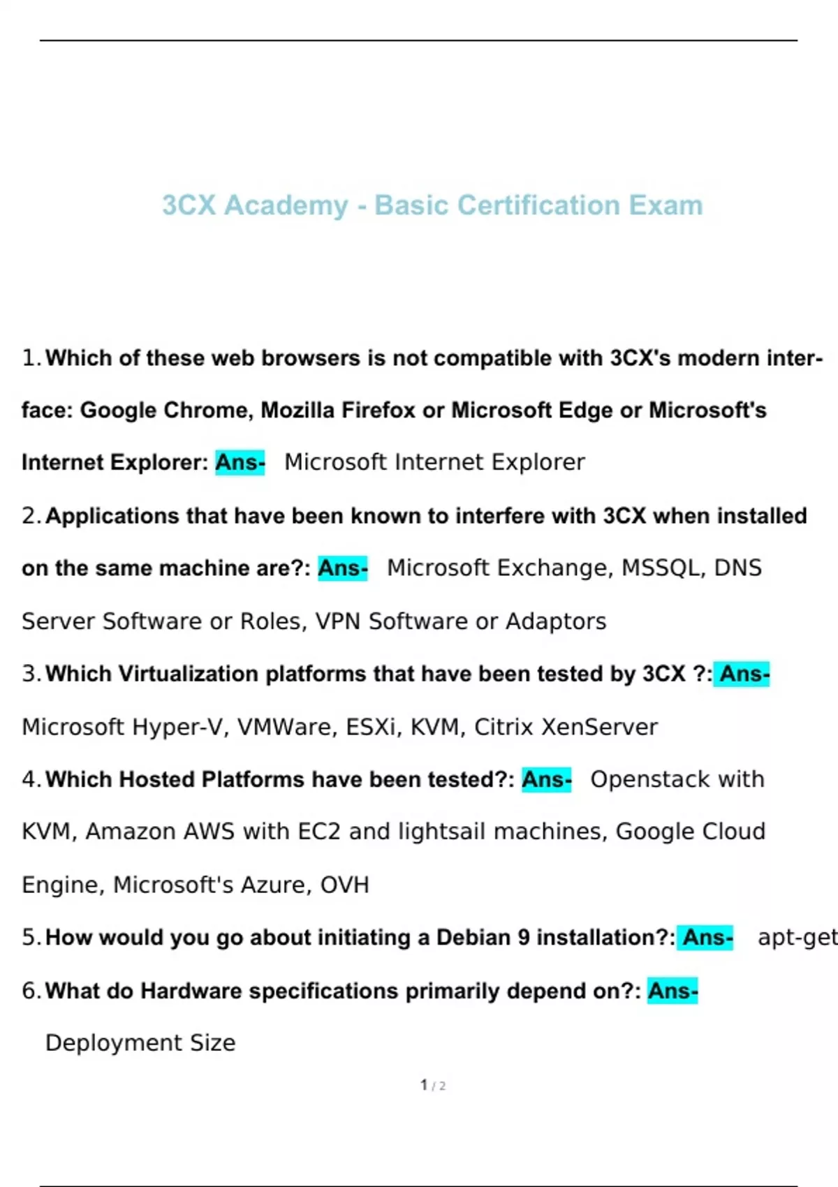 3CX Academy - Basic Certification Questions with 100% Correct Answers ...