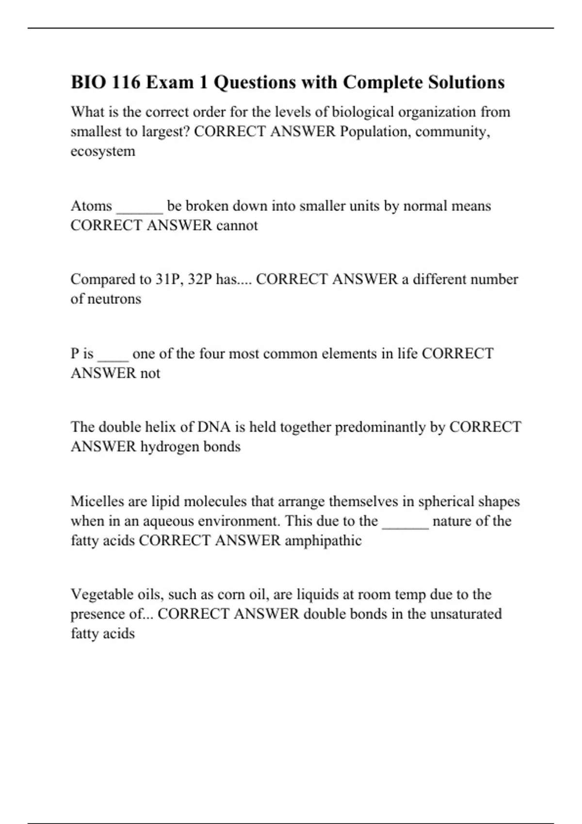 BIO 116 TESTS COMPILATION BUNDLE - Stuvia US