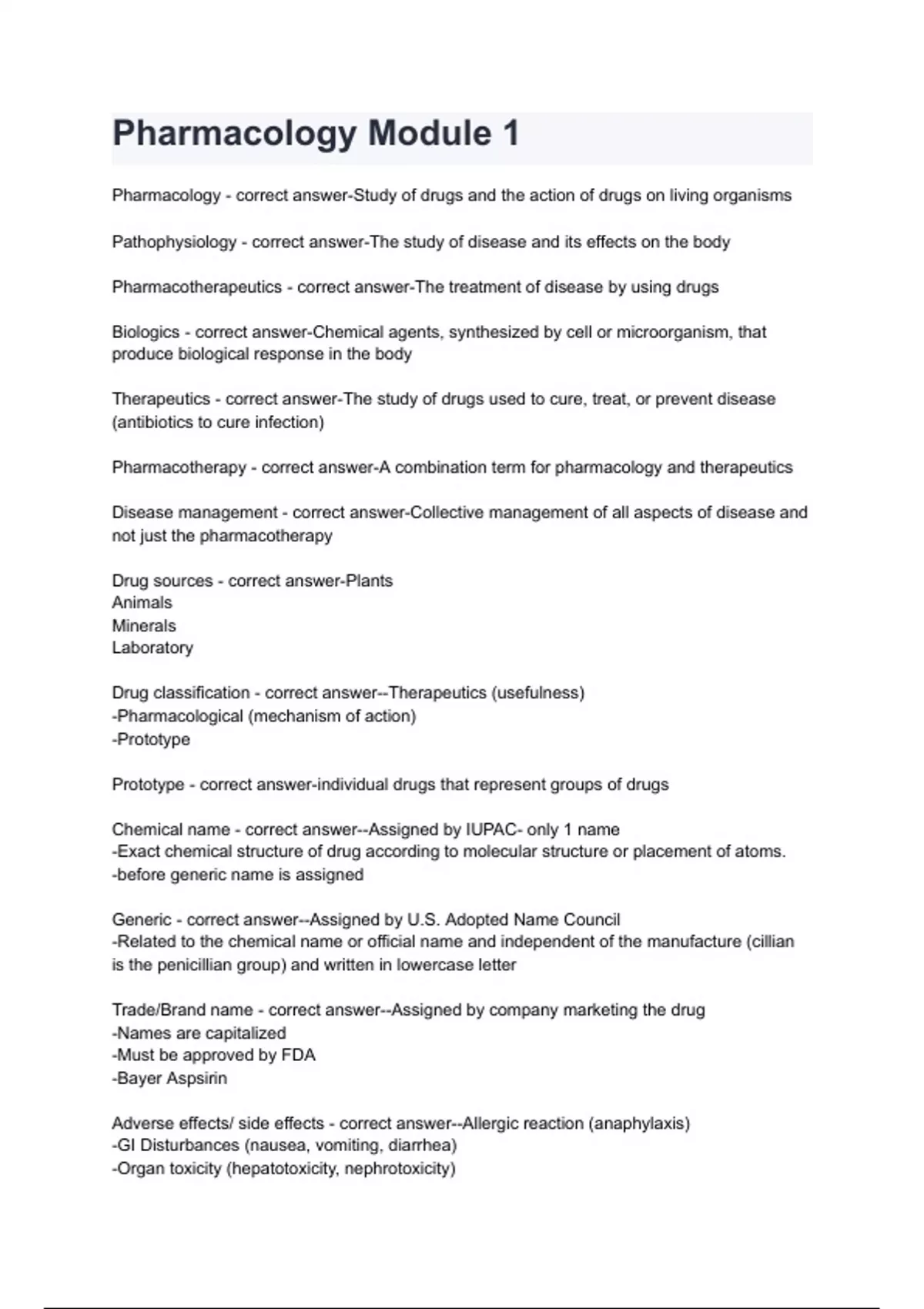 Pharmacology Module 1 with complete solutions - Pharmacology Module 1 ...