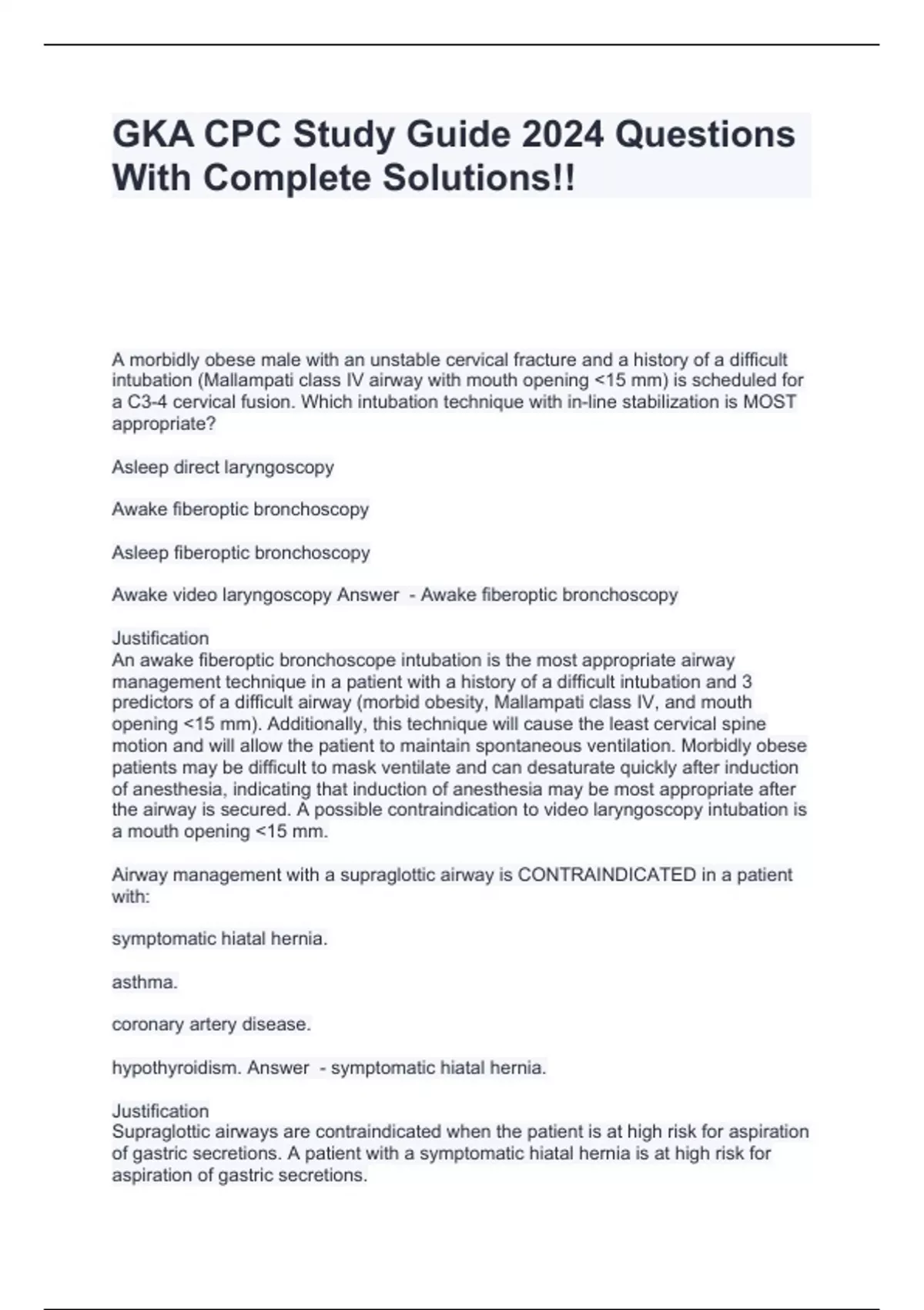 GKA CPC Study Guide 2024 Questions With Complete Solutions!! - GKA CPC ...