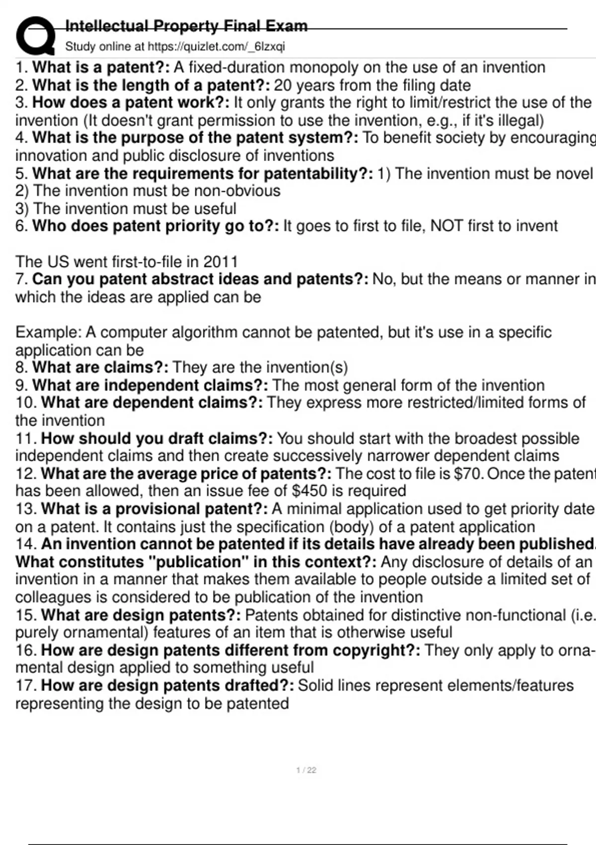 Intellectual Property Final Exam 2024 with complete solution - NURS 102 - Stuvia US
