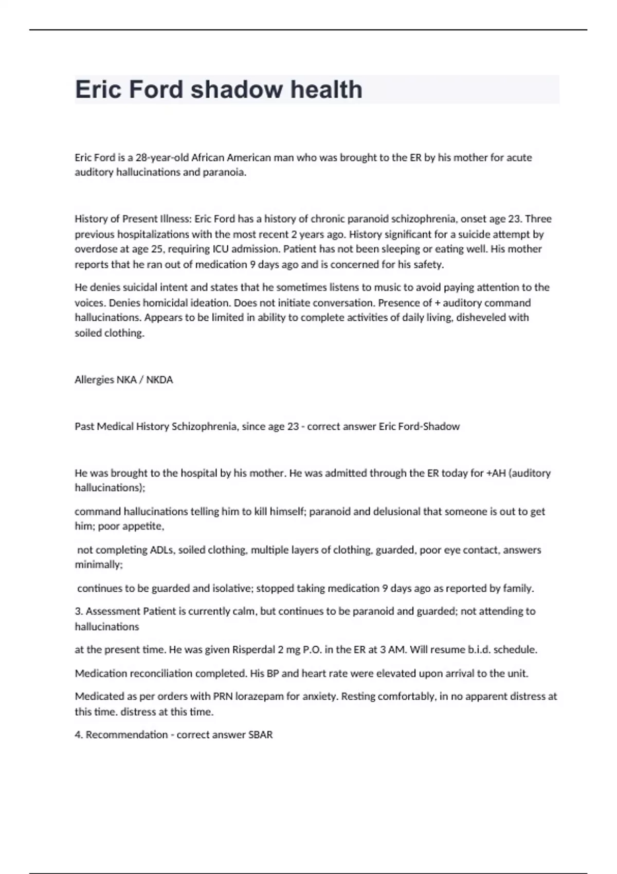 Eric Ford shadow health questions with answers 2024/2025 - Shadow Health Leadership - Stuvia US