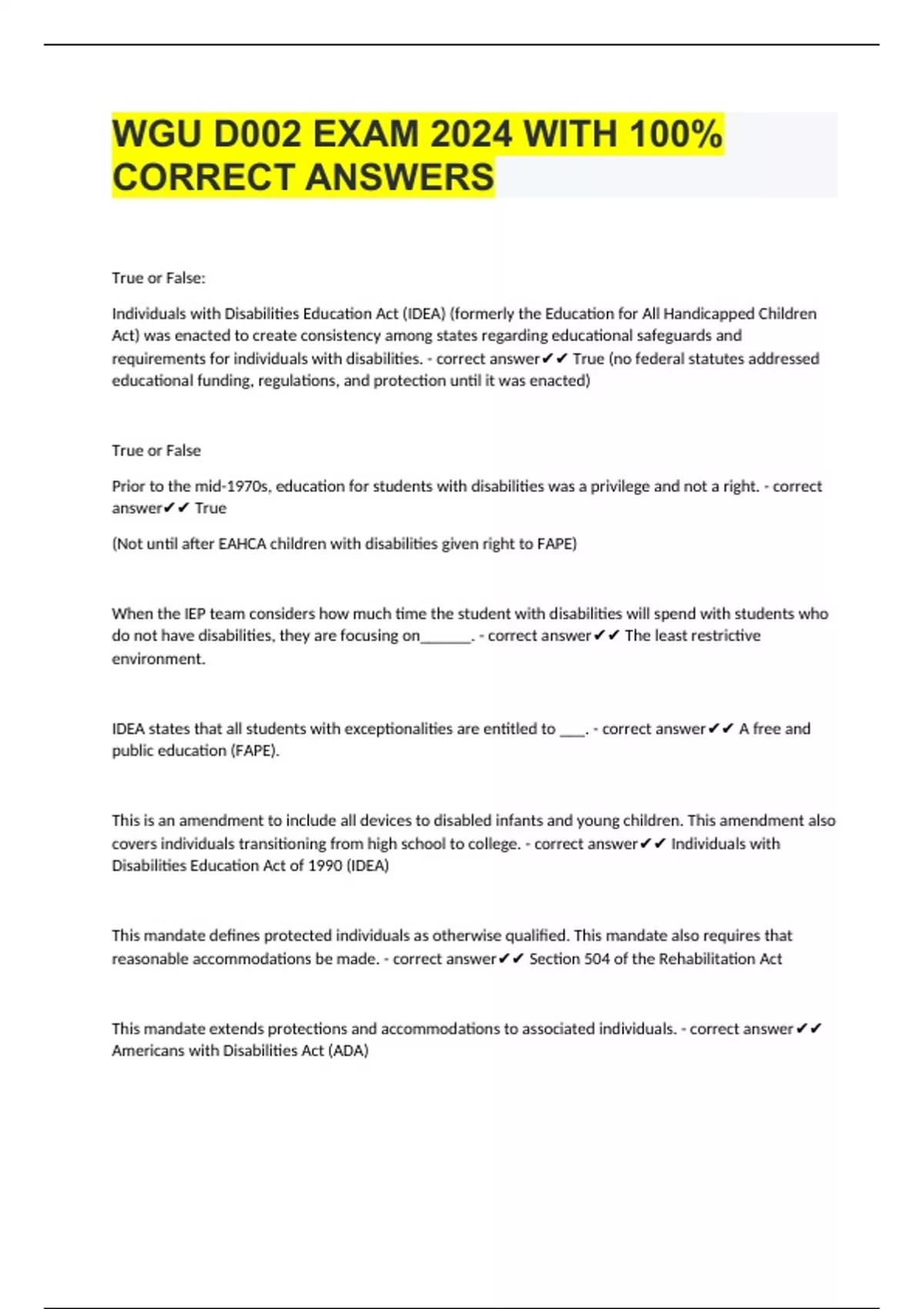 WGU D002 EXAM 2024 WITH 100% CORRECT ANSWERS - WGU D002 - Stuvia US