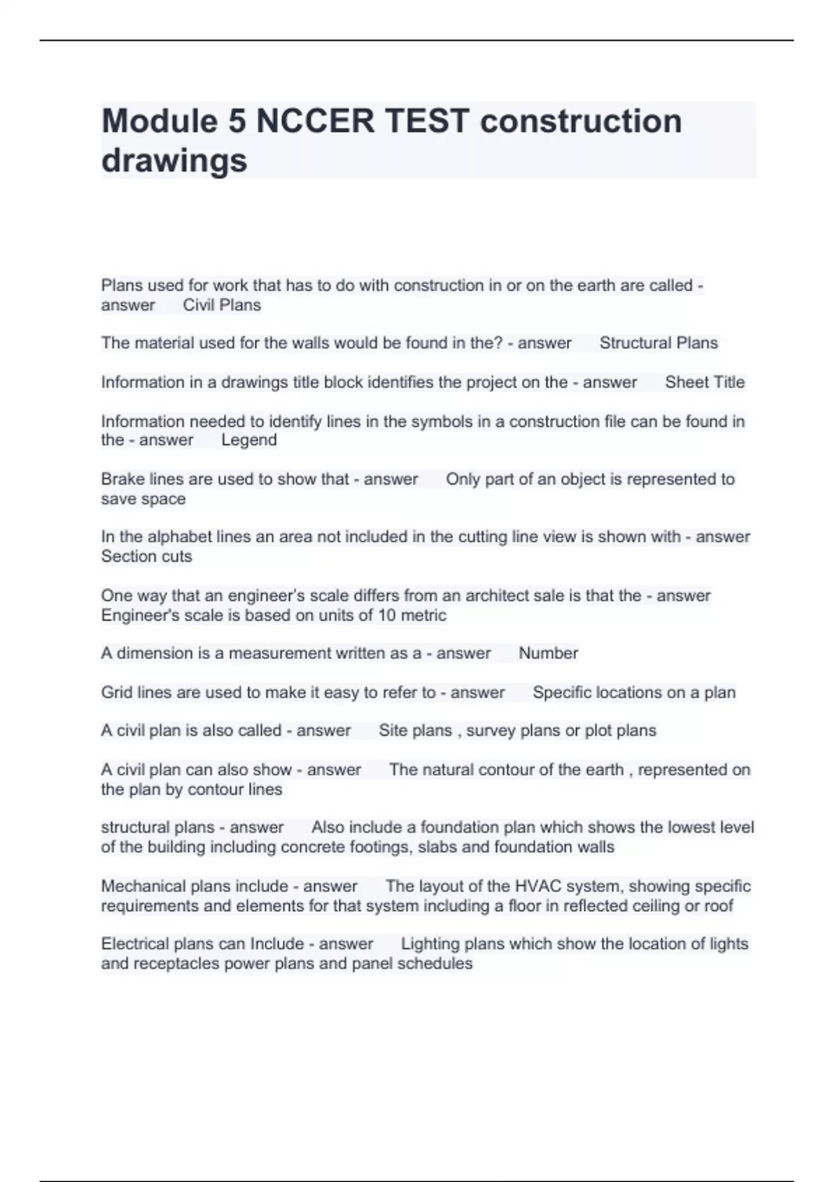 Module 5 NCCER TEST construction drawings Questions with correct ...