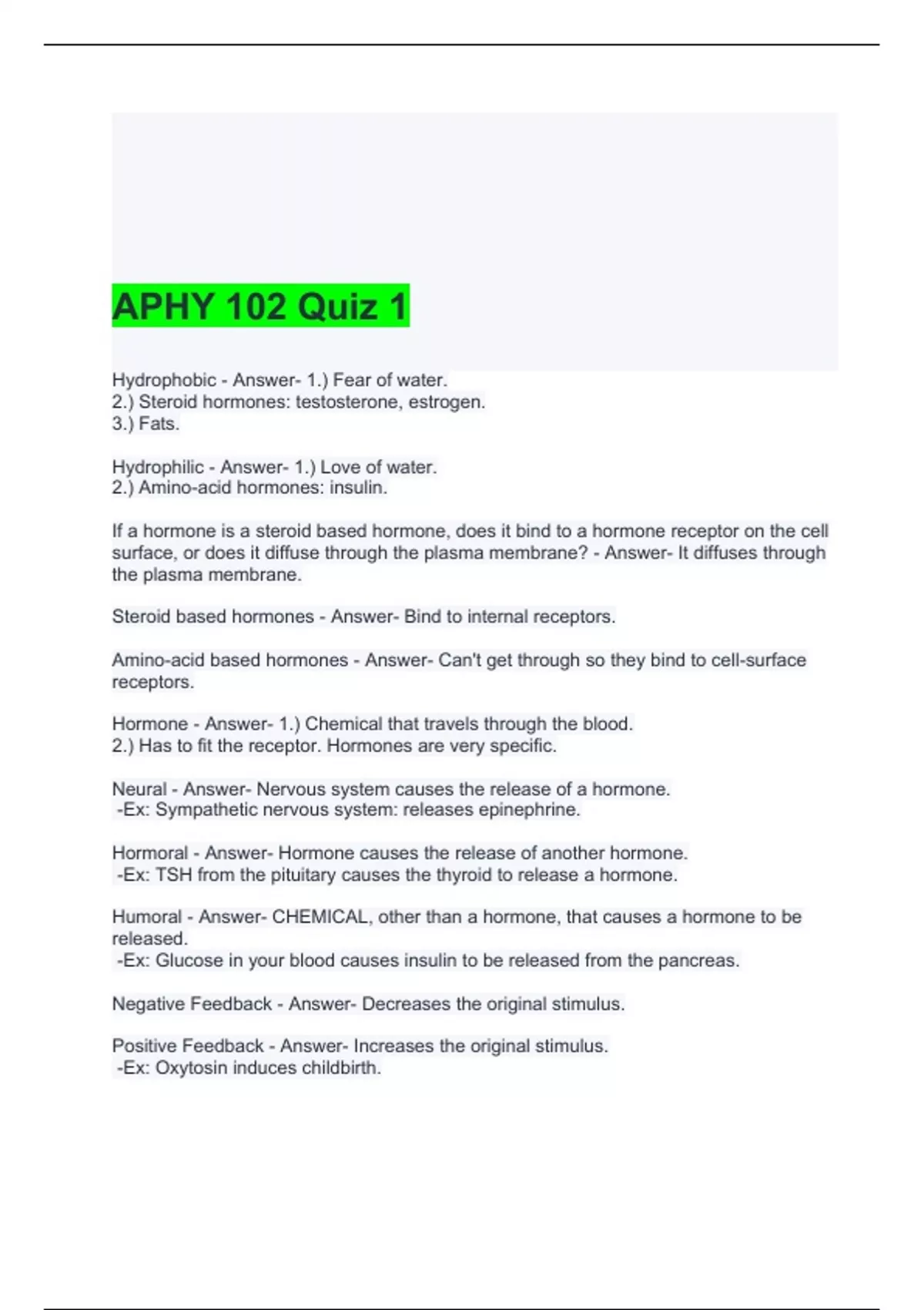 APHY 102 Quiz 1 with complete solutions - APHY 102 - Stuvia UK