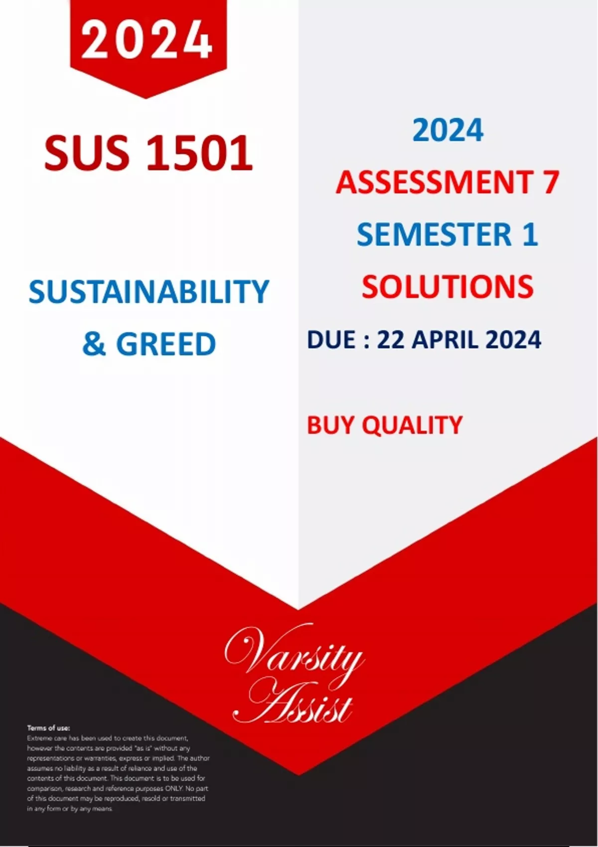 SUS1501 - "2024" ASSESSMENT 7 - SEMESTER 1 - DUE 22 APRIL 2024 ...