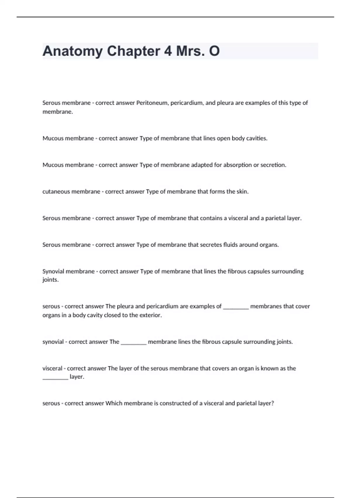 Anatomy Chapter 4 Mrs. O questions with answers 2024/2025 - MRSO ...