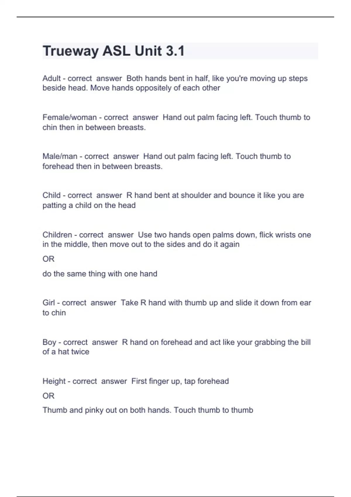 Trueway ASL Unit 3 Question and answers 100% correct 2024 - Trueway ASL - Stuvia US
